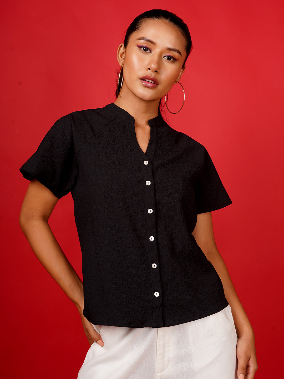 Buy Zink Studio Women's Black Solid Straight Shirt - Zink London