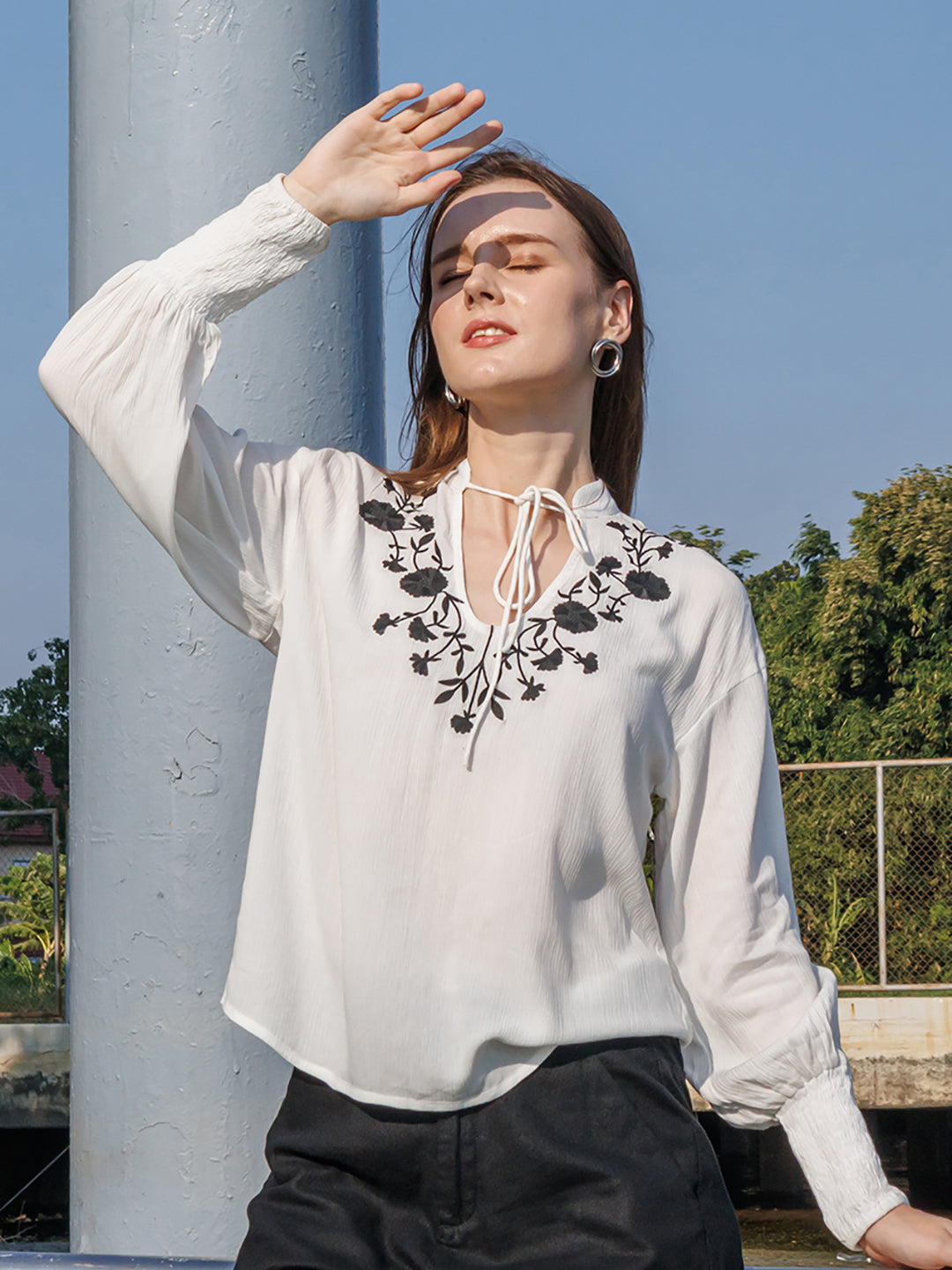 Buy White Embroidered Basic Top - Zink London