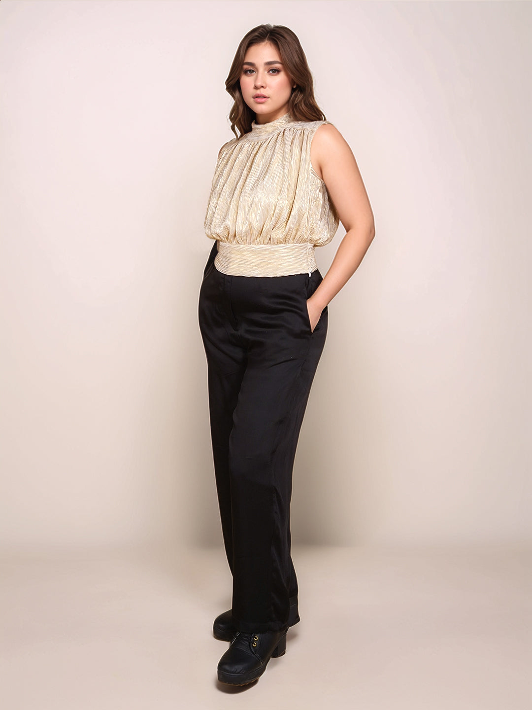 Buy Gold Textured Straight Fit Top - Zink London