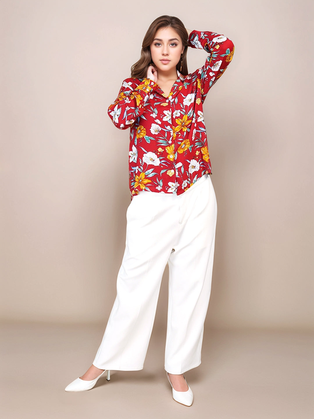 Buy Red Floral Prints Relaxed Fit Shirt - Zink London