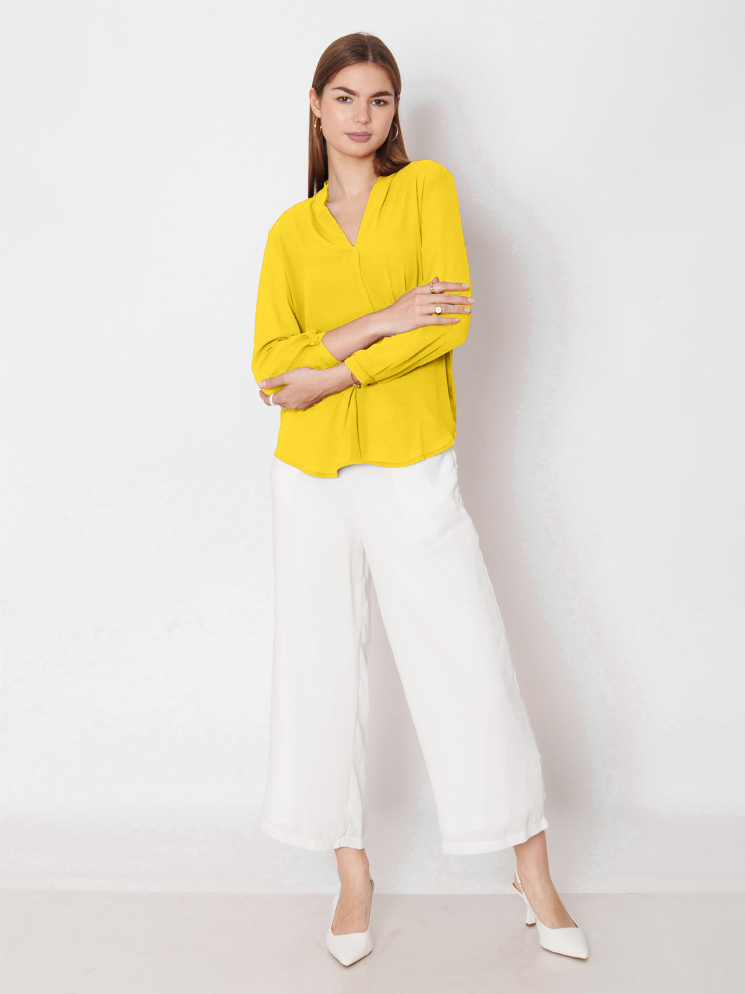 Buy Yellow Solid Straight Fit Top - Zink London