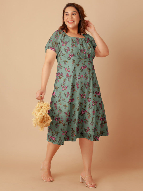 Buy Zink Curve Mint Green Floral Print Empire Midi Dress - Zink London