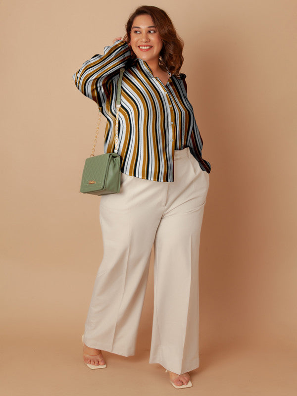 Buy Zink Curve Multi-Colored Stripes Buttoned Shirt - Zink London