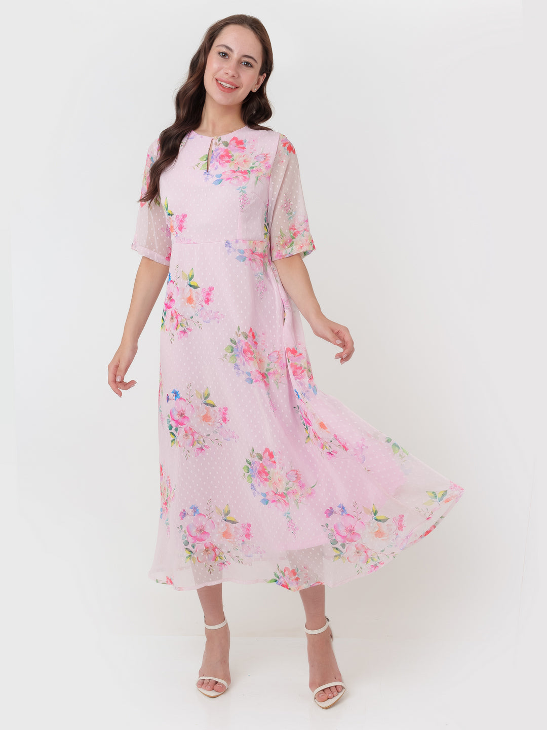 Buy Pink Printed A-Line Maxi Dress - Zink London