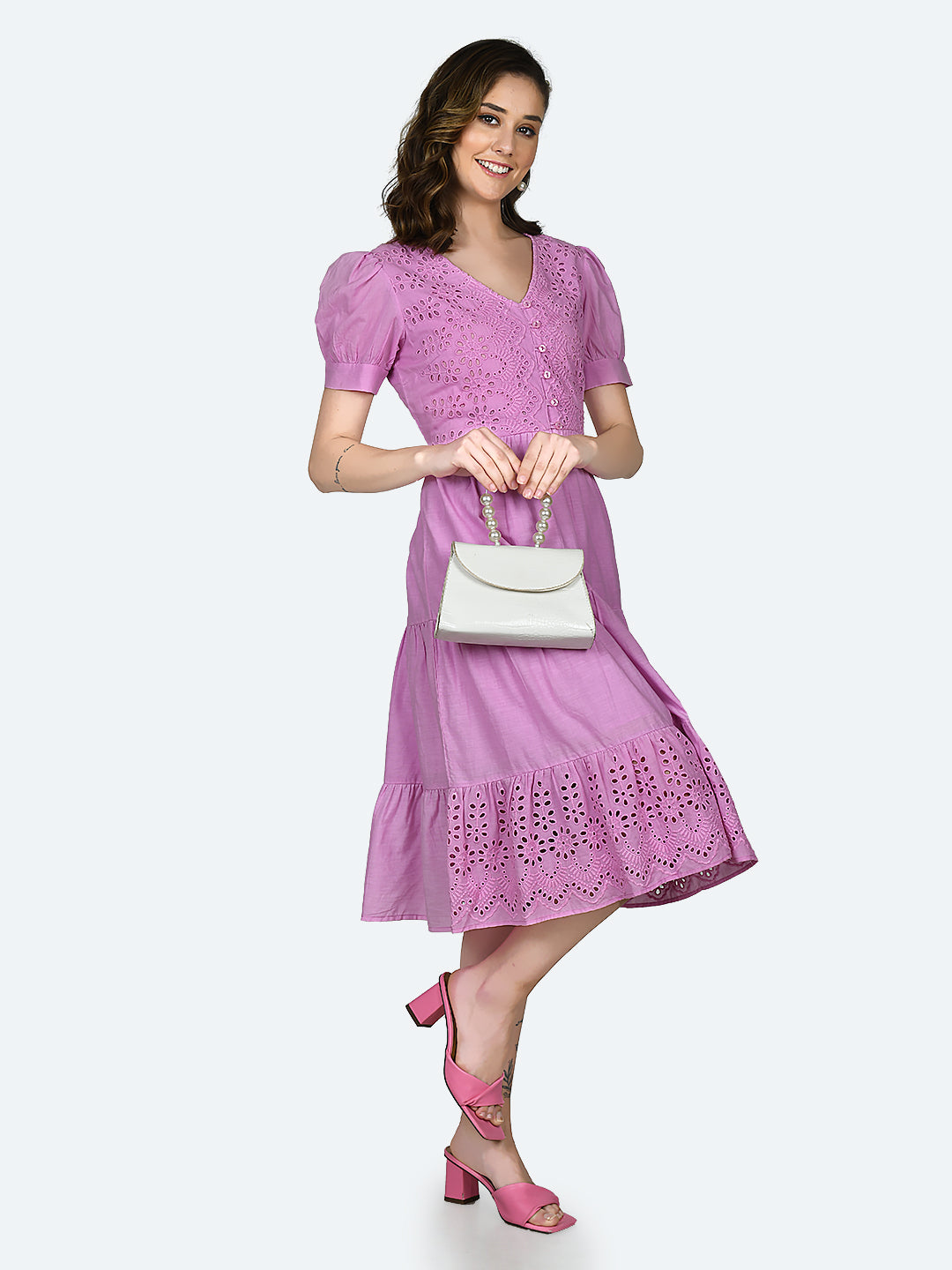 Buy Pink Solid Midi Dress - Zink London