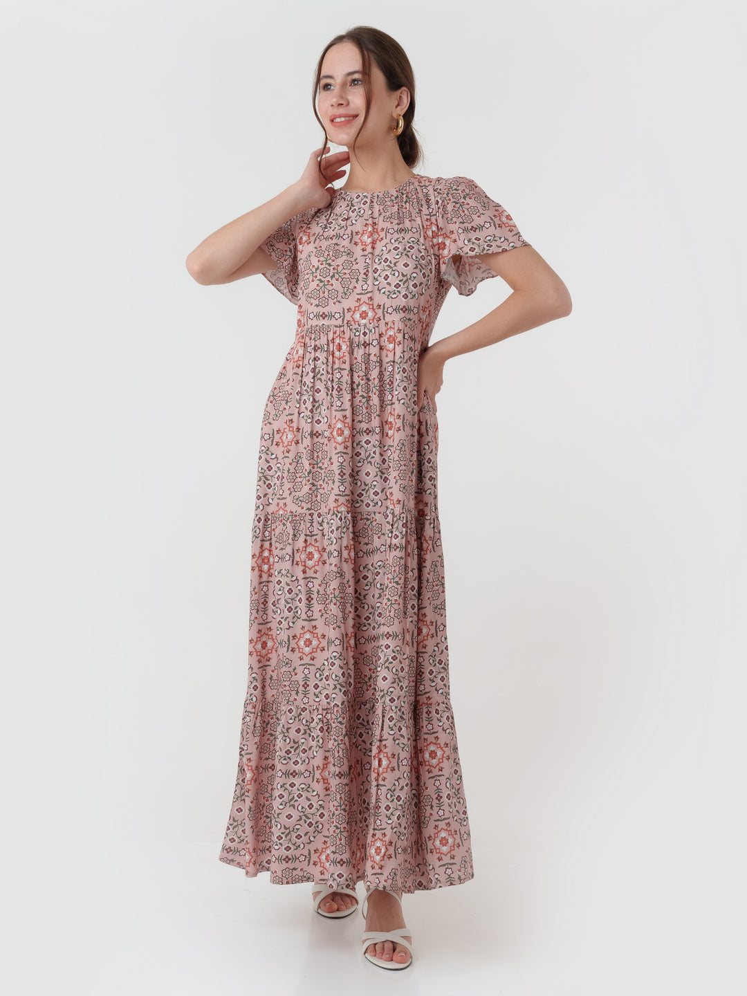 Buy Peach Printed Midi Dress - Zink London