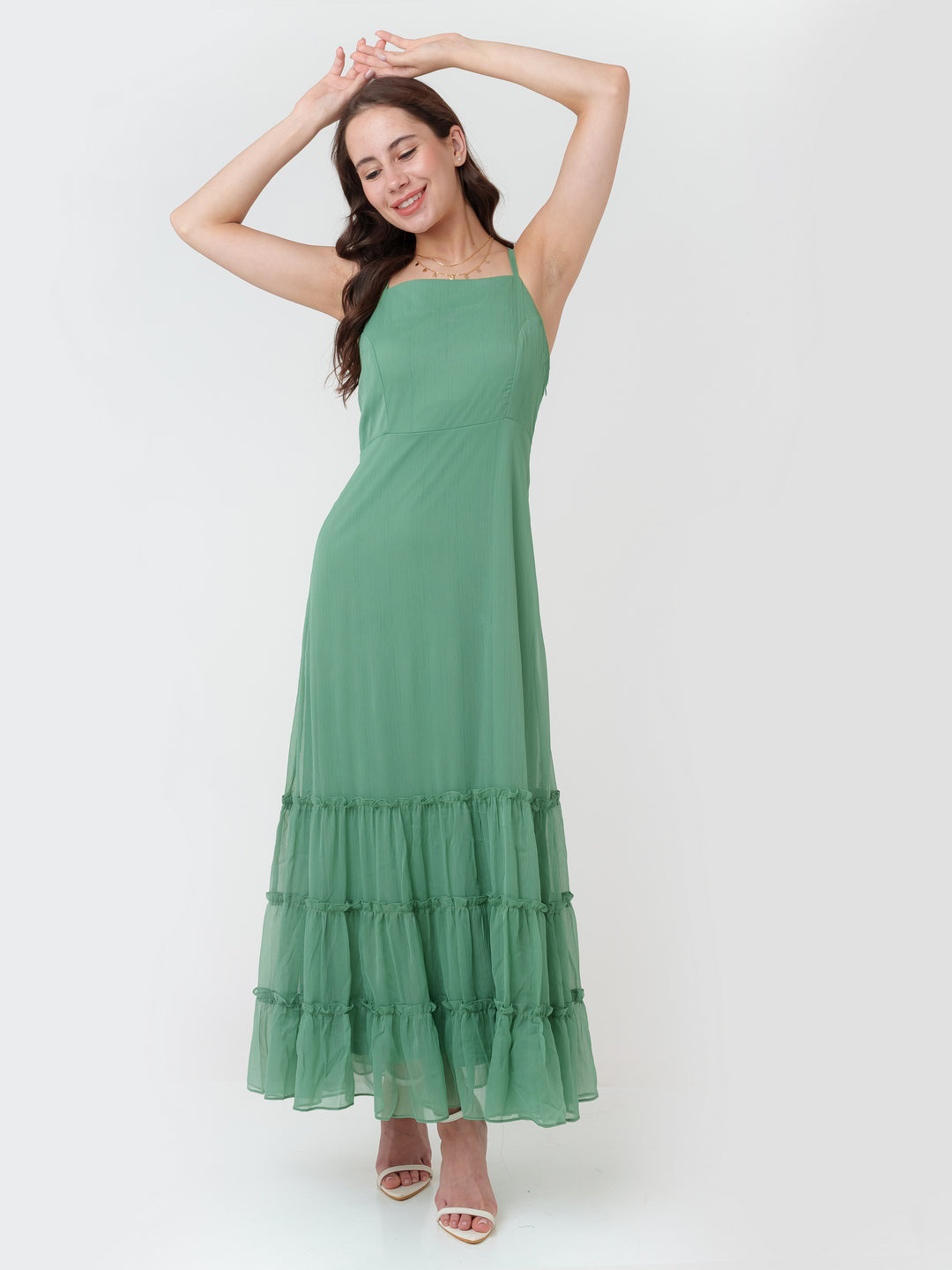 Buy Green Solid Regular Maxi Dress - Zink London
