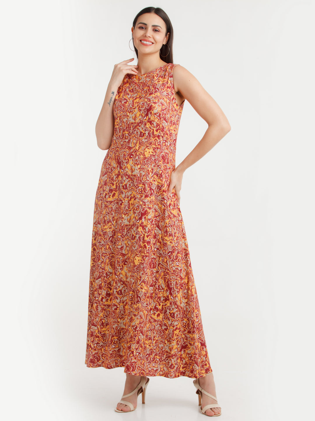 Buy Orange Printed Maxi Dress - Zink London