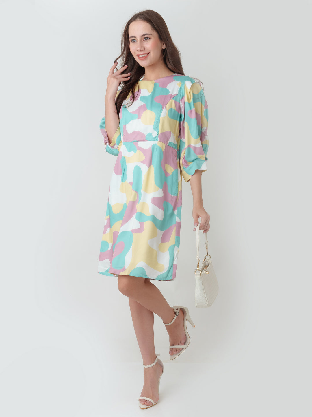 Buy Off White Printed Fitted Short Dress - Zink London