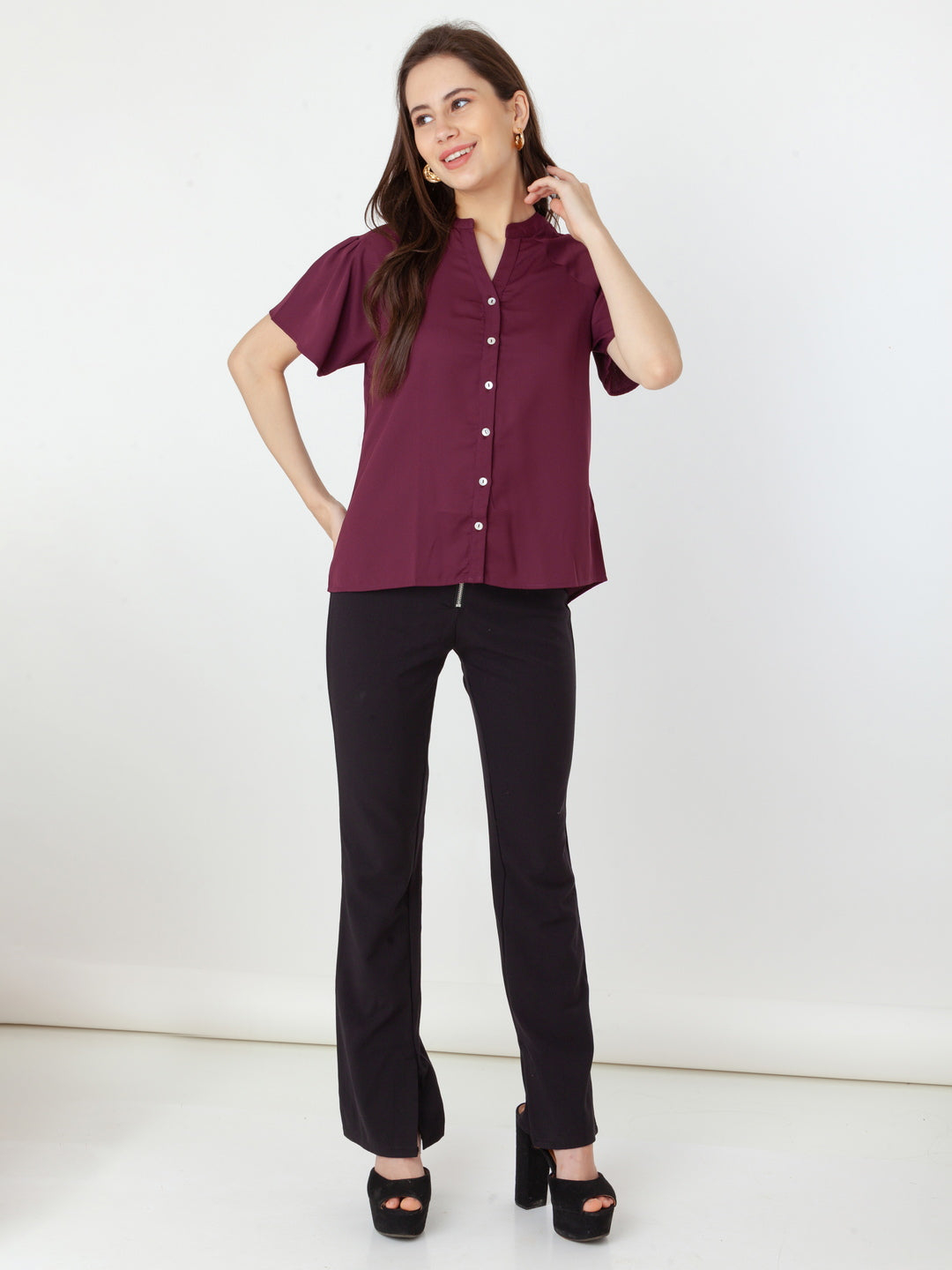 Buy Maroon Solid Shirt Top - Zink London