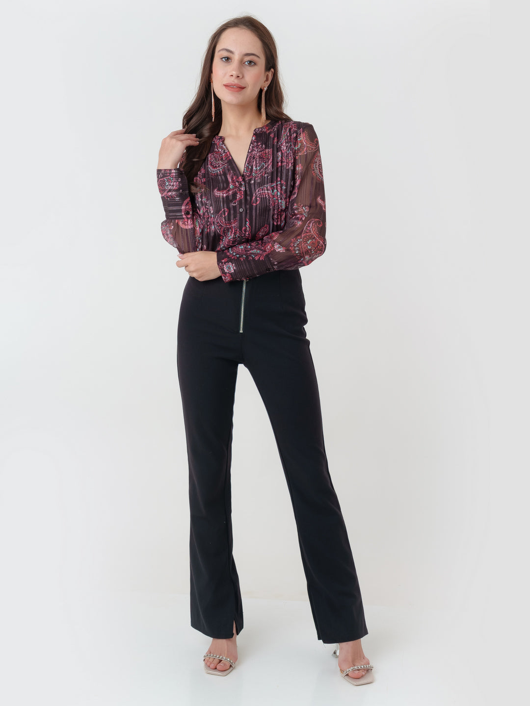 Buy Brown Printed Shirt Styled Top - Zink London