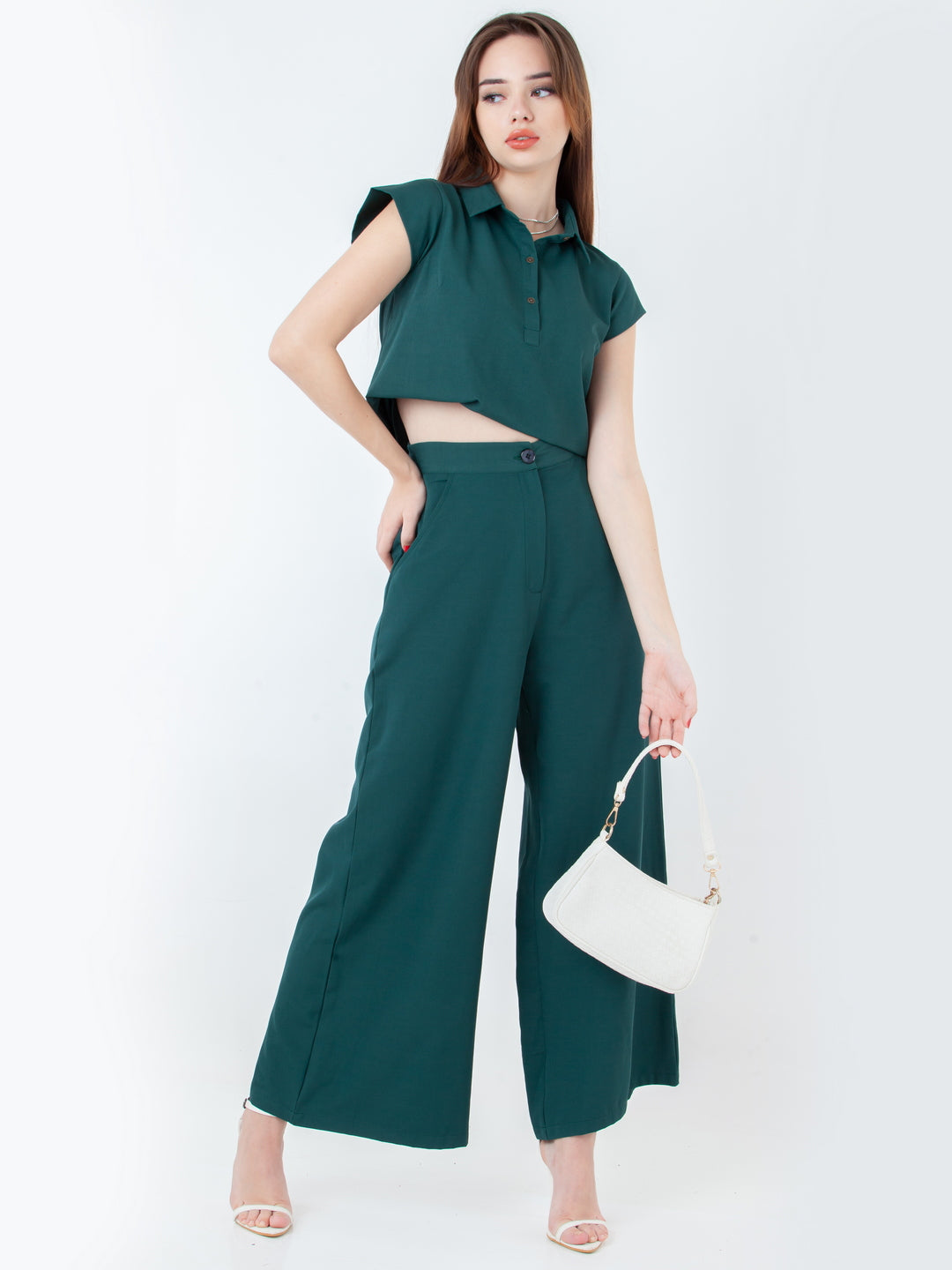 Buy Green Solid Straight Top - Zink London