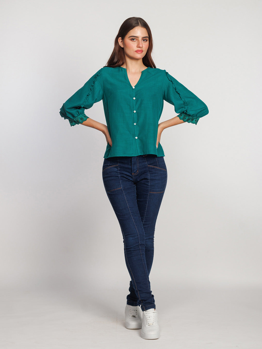 Buy Dark Green Solid Regular Top - Zink London