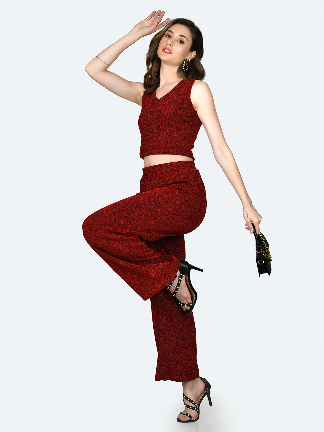 Buy Red Shimmer Regular Trouser - Zink London