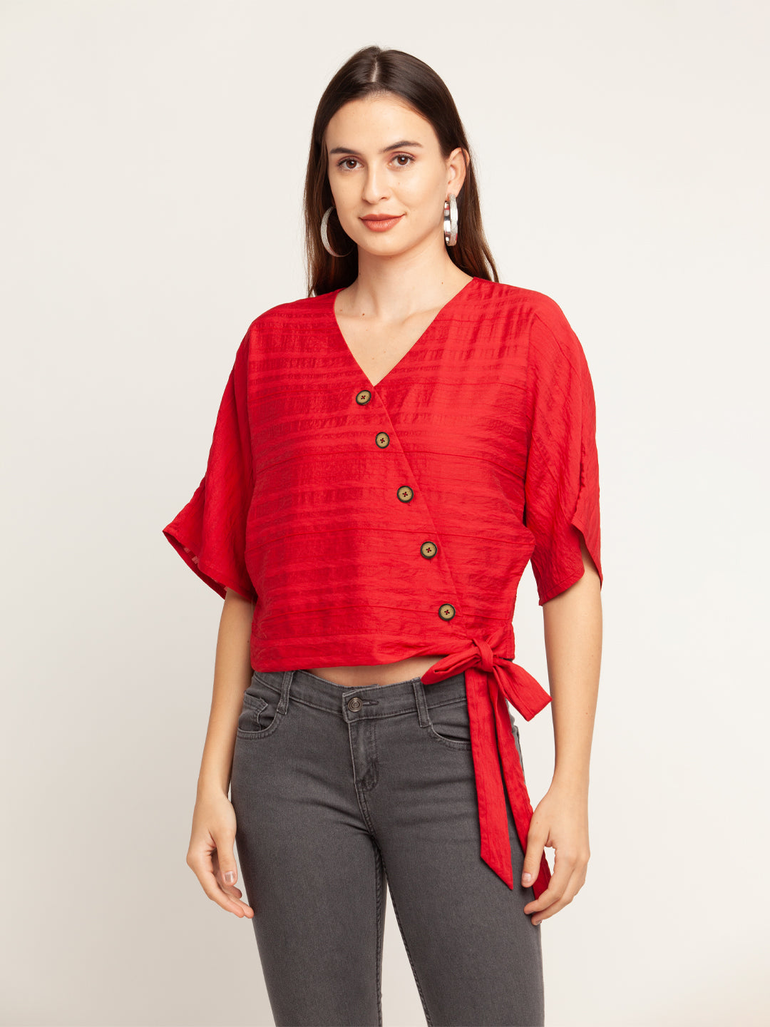 Buy Red Solid Tie Up Top - Zink London