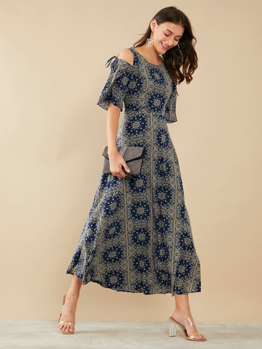 Buy Zink London Women's Navy Blue Printed Maxi Dress Online - Zink London