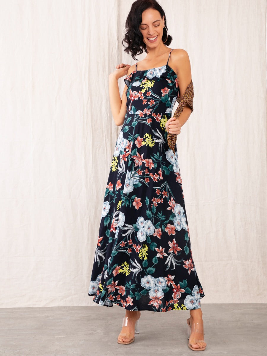 Buy Zink London Women's Navy Blue Printed Maxi Dress Online - Zink London