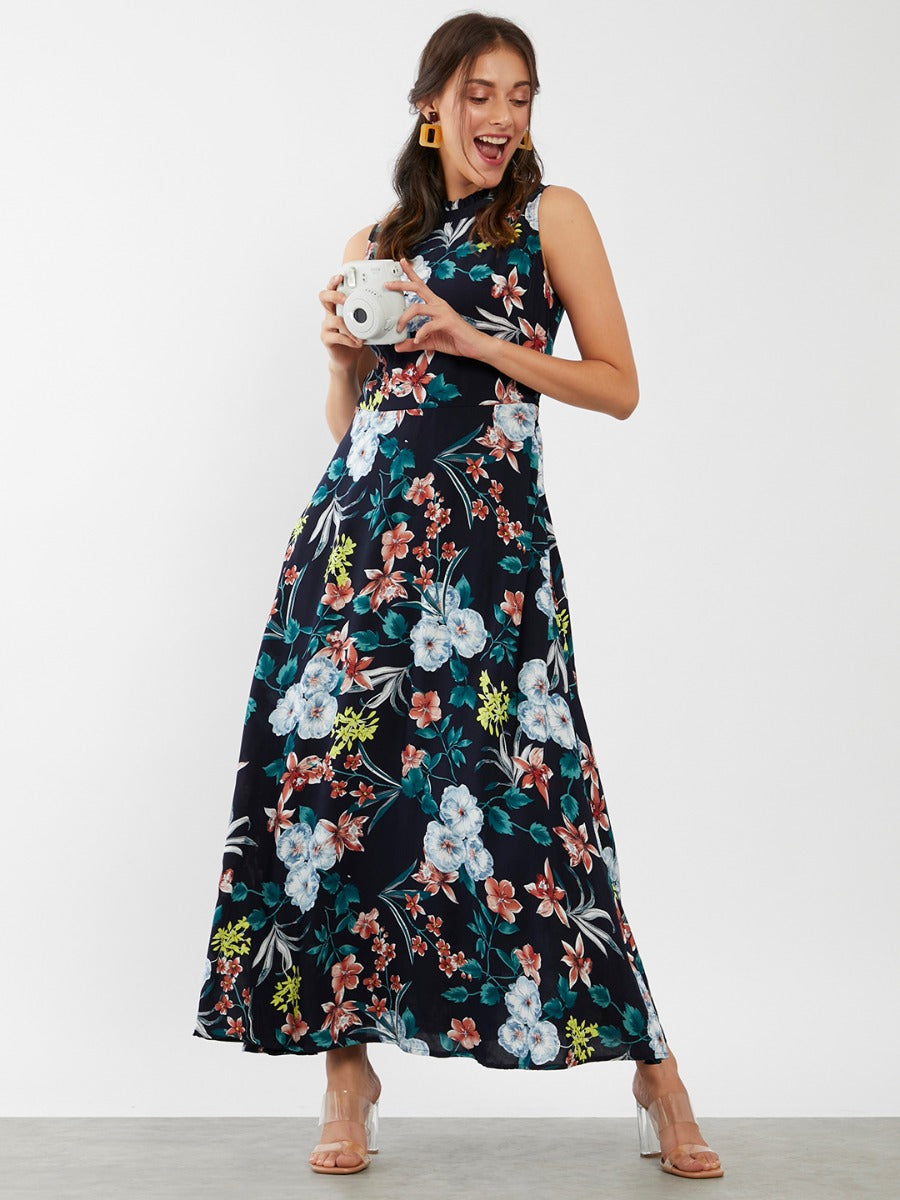 Buy Zink London Women's Navy Blue Printed Maxi Dress Online - Zink London