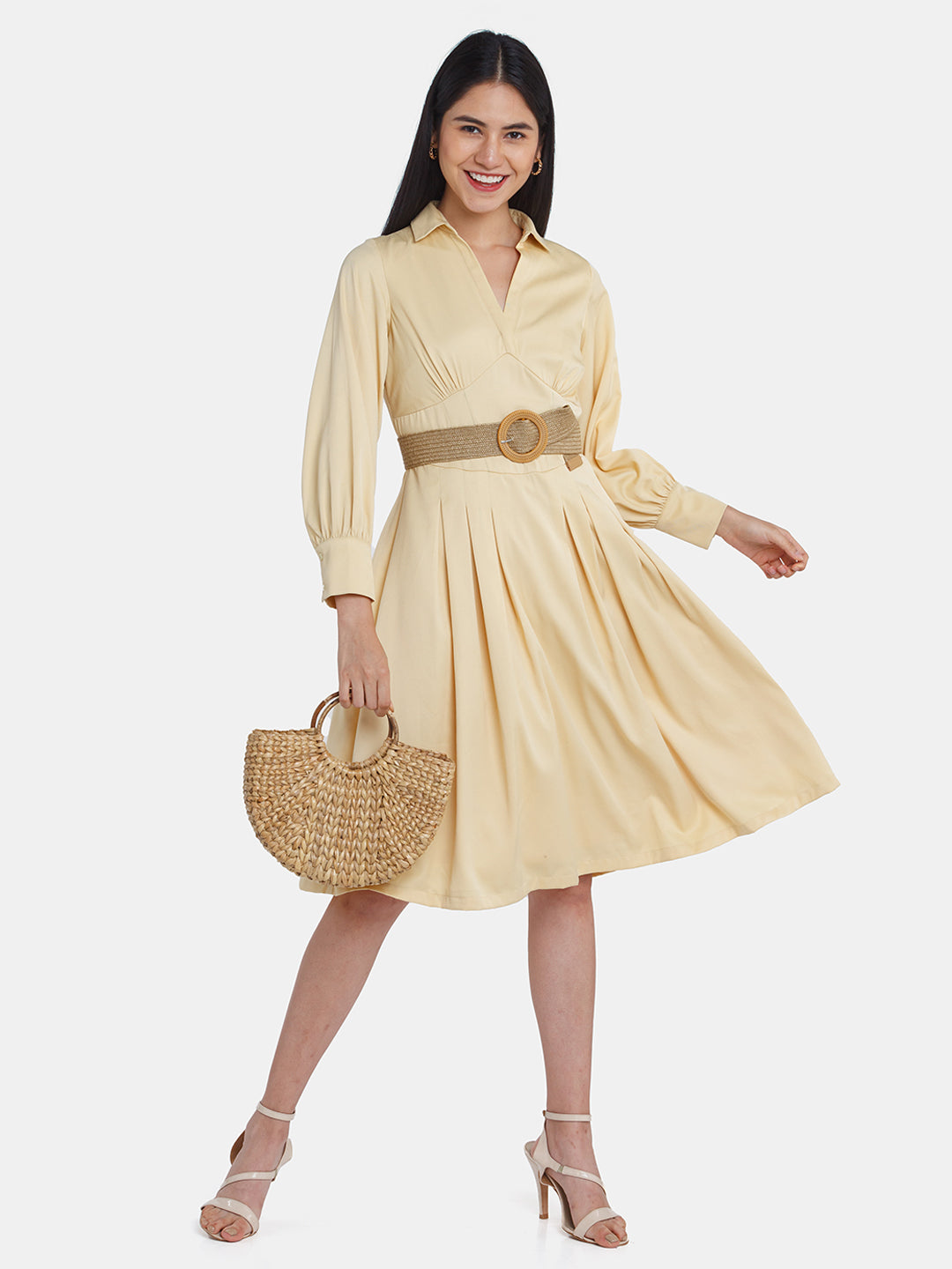 Buy Yellow Solid Corset Midi Dress For Women Online - Zink London