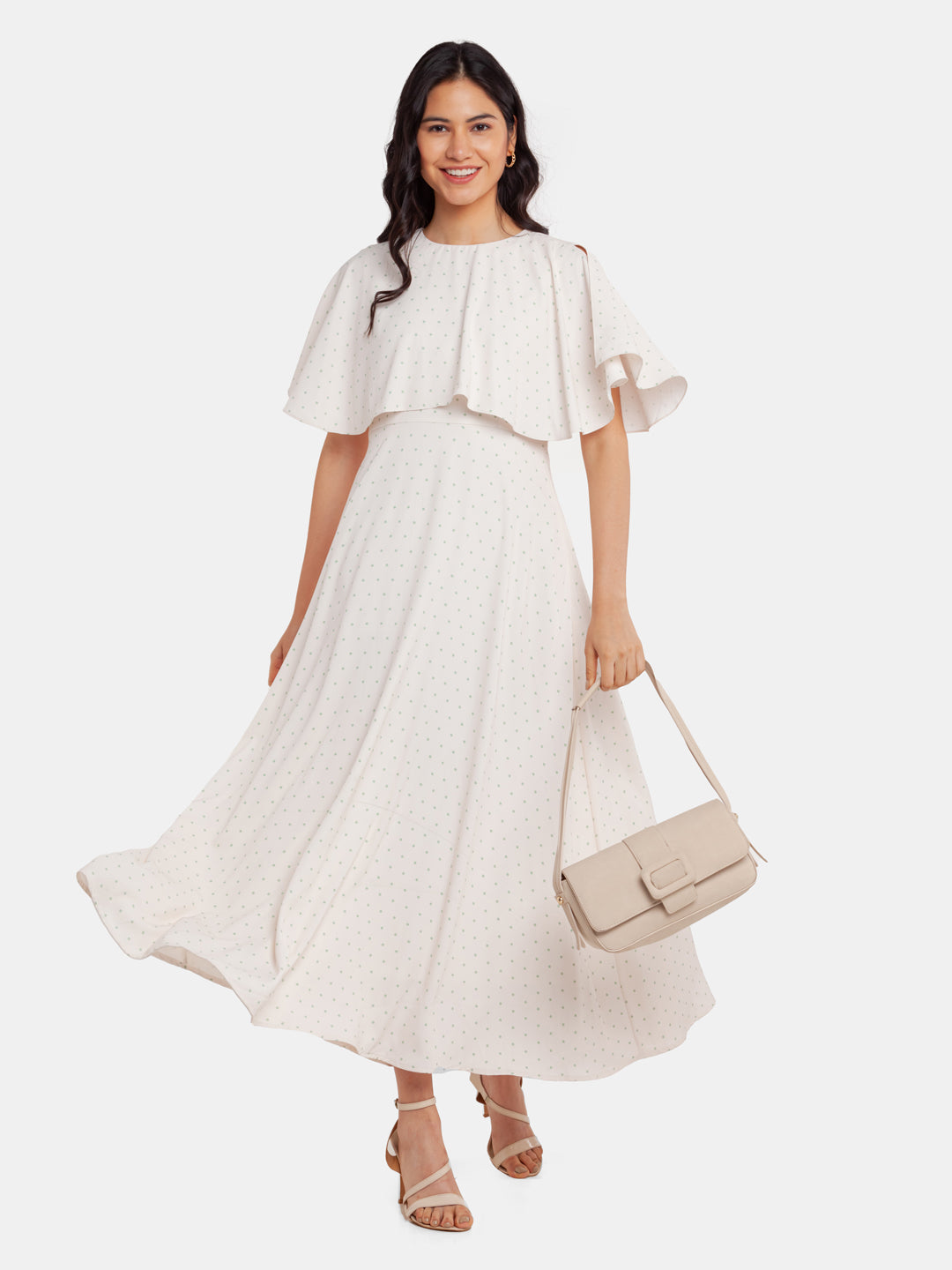 Buy White Printed Cape Maxi Dress For Women Online - Zink London