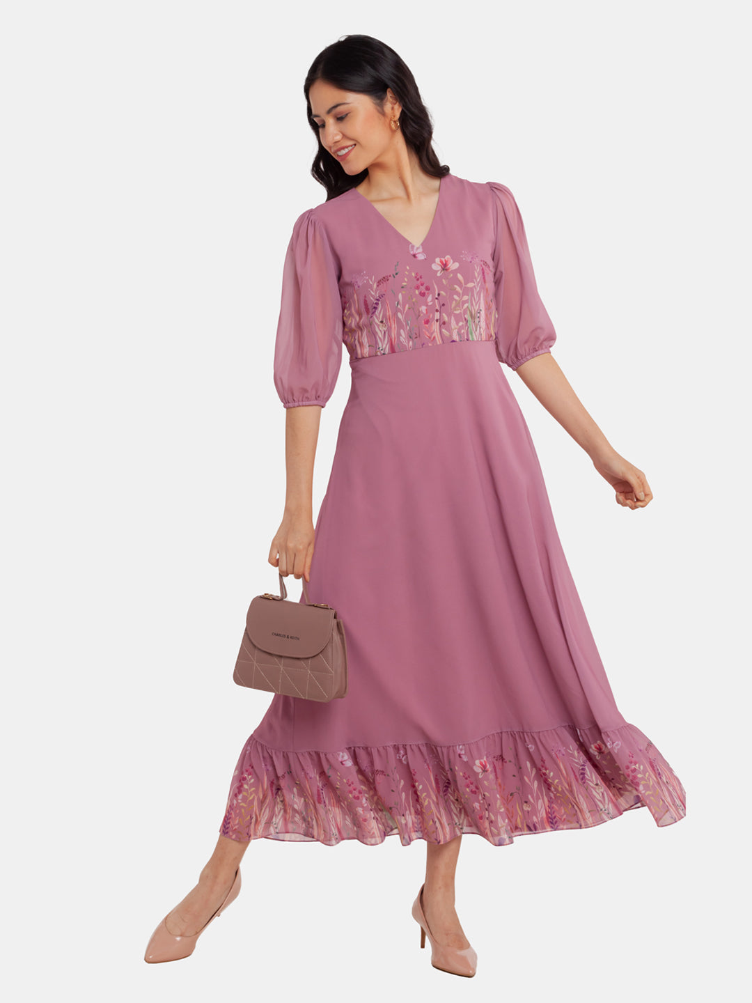 Buy Pink Printed Tiered Maxi Dress For Women Online - Zink London