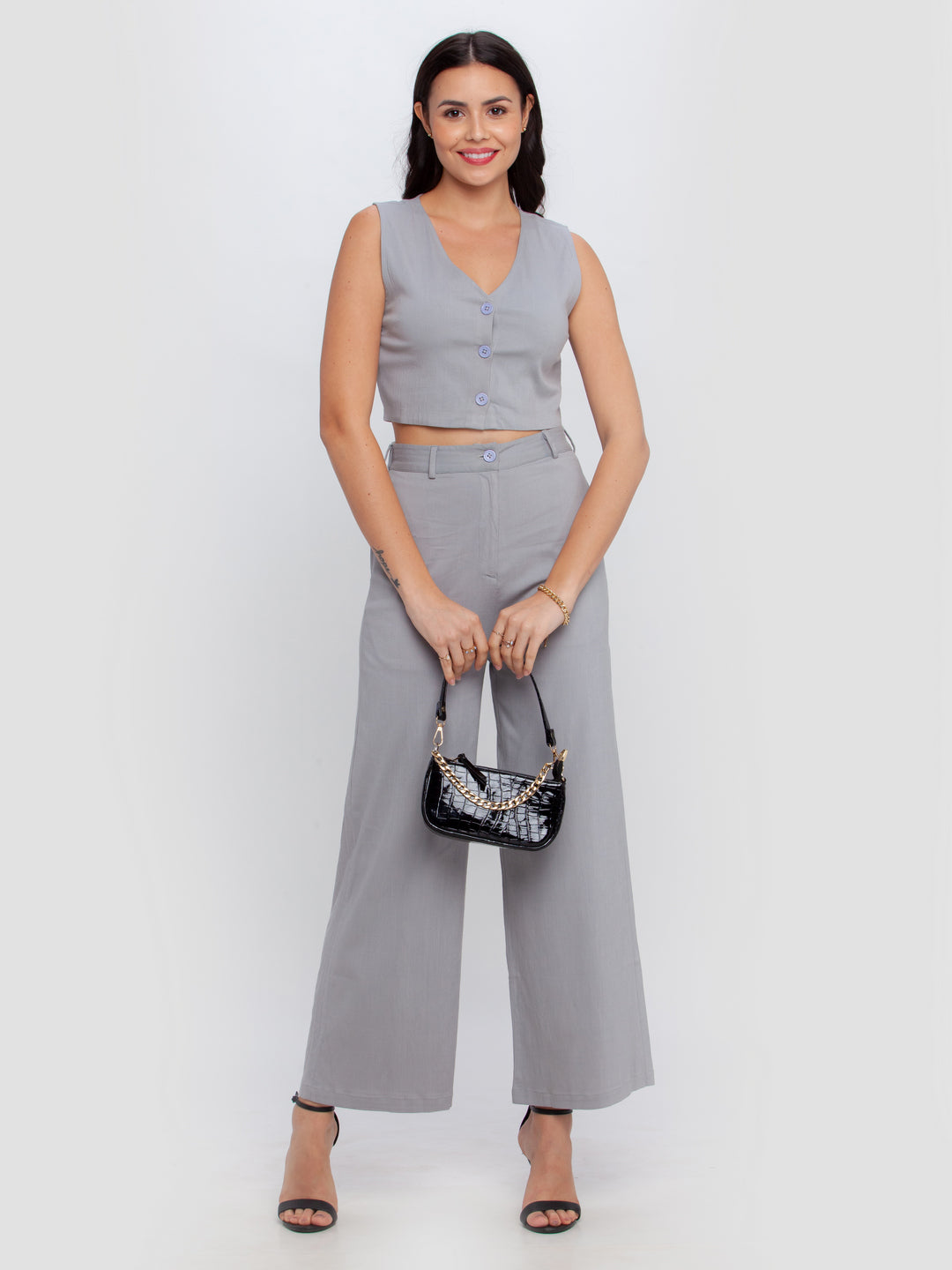 Buy Grey Solid Blazer Co-ord Set For Women Online - Zink London