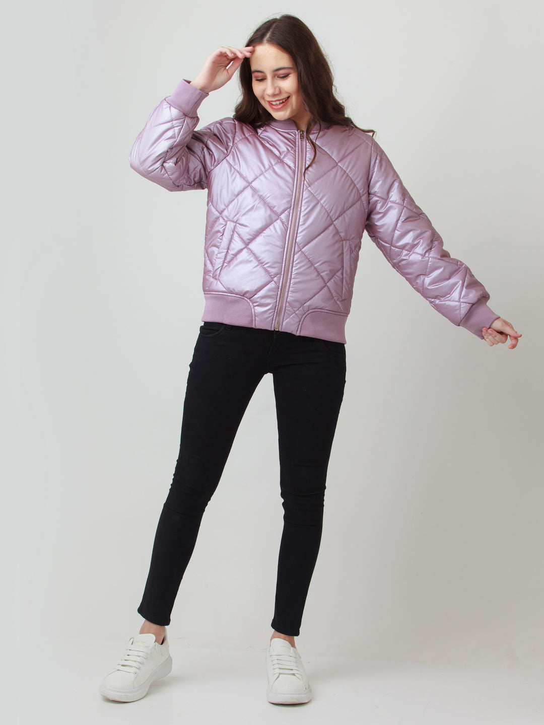 Lavender Solid Bomber Jacket