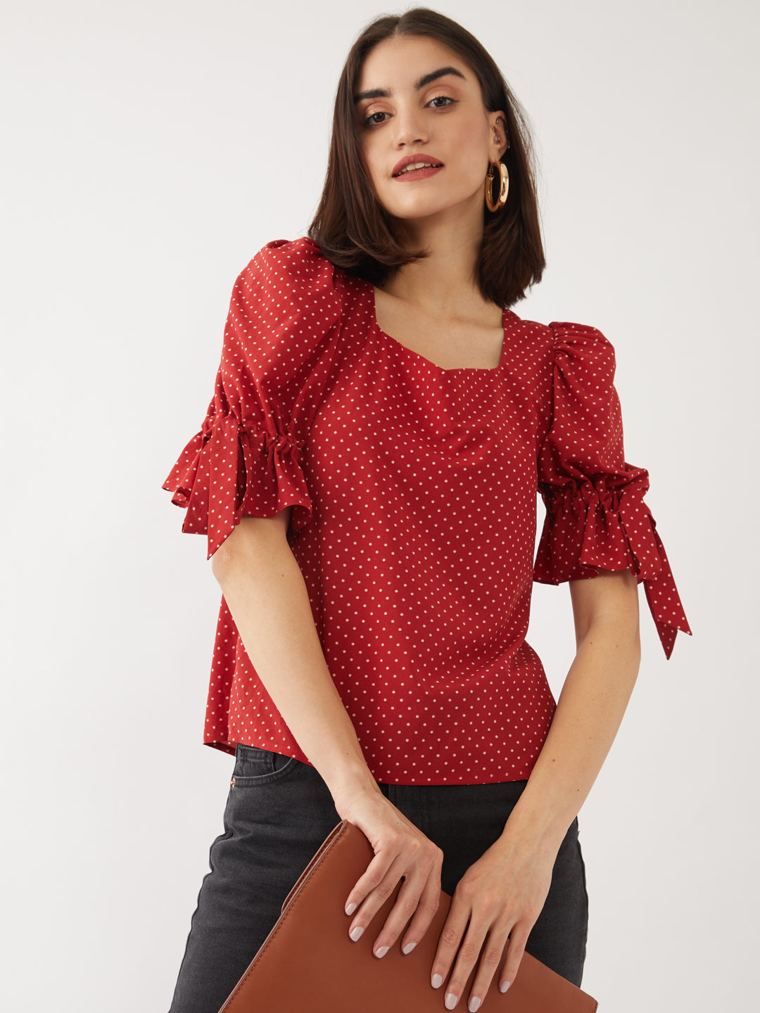 Buy Red Printed Tie-Up Top For Women Online - Zink London