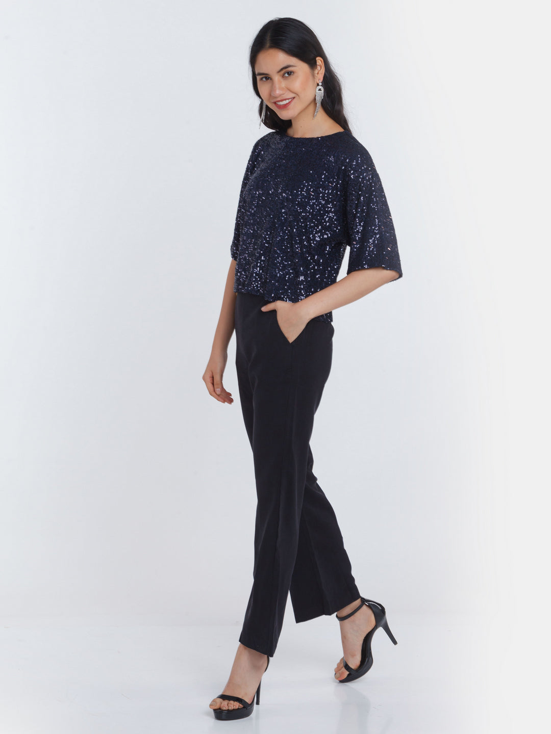 Navy Blue Embellished Top